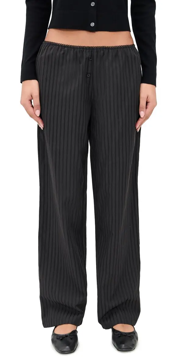 Lioness Pinstriped Wide Leg Pants - Onyx