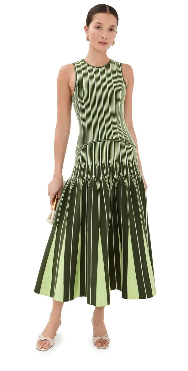 Simkhai Oaklen Stripe Knit Midi Dress - Pine Multi