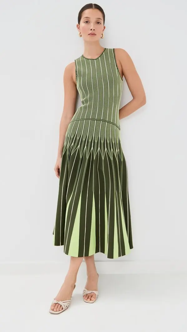 Simkhai Oaklen Stripe Knit Midi Dress - Pine Multi