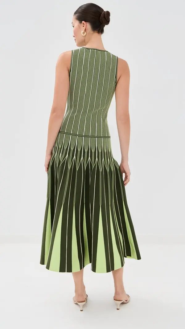 Simkhai Oaklen Stripe Knit Midi Dress - Pine Multi