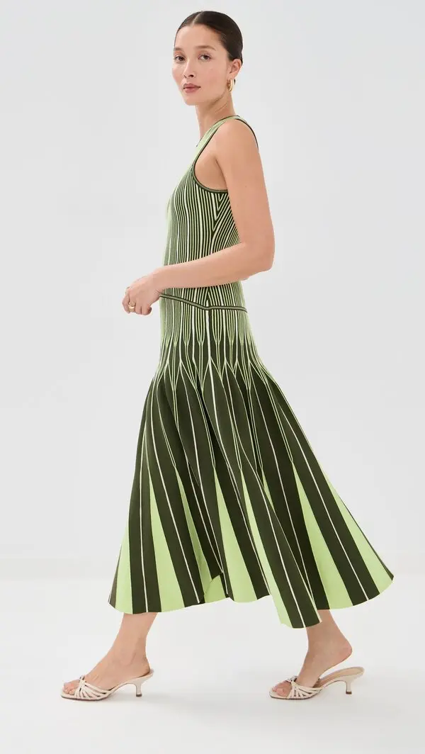 Simkhai Oaklen Stripe Knit Midi Dress - Pine Multi