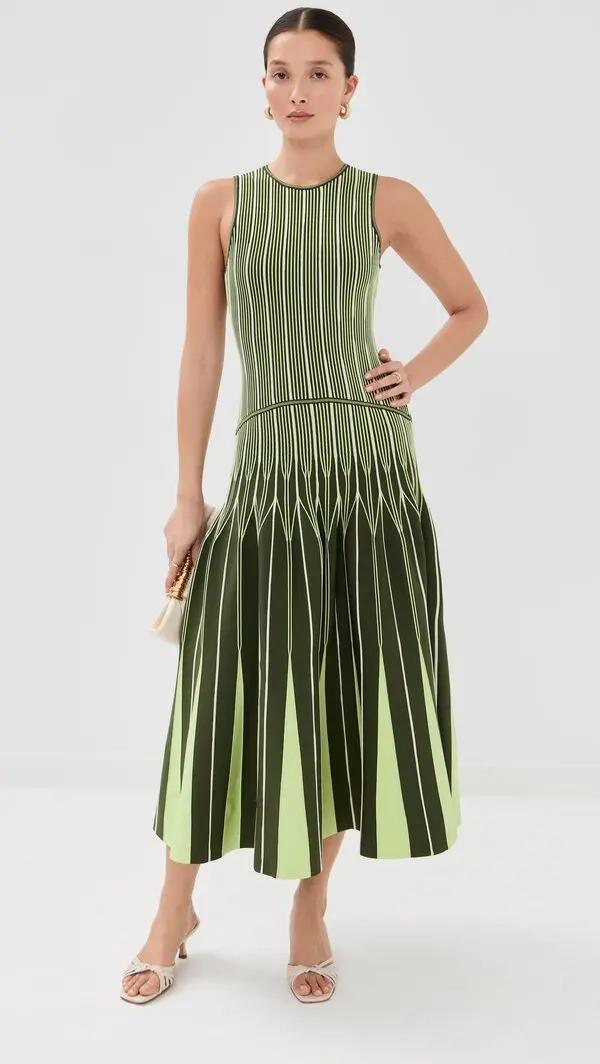 Simkhai Oaklen Stripe Knit Midi Dress - Pine Multi