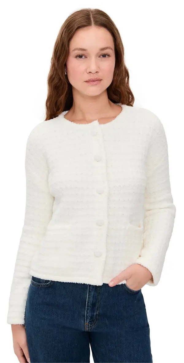 Barefoot Dreams Cozy Chic Textured Button-front Cardigan - Pearl