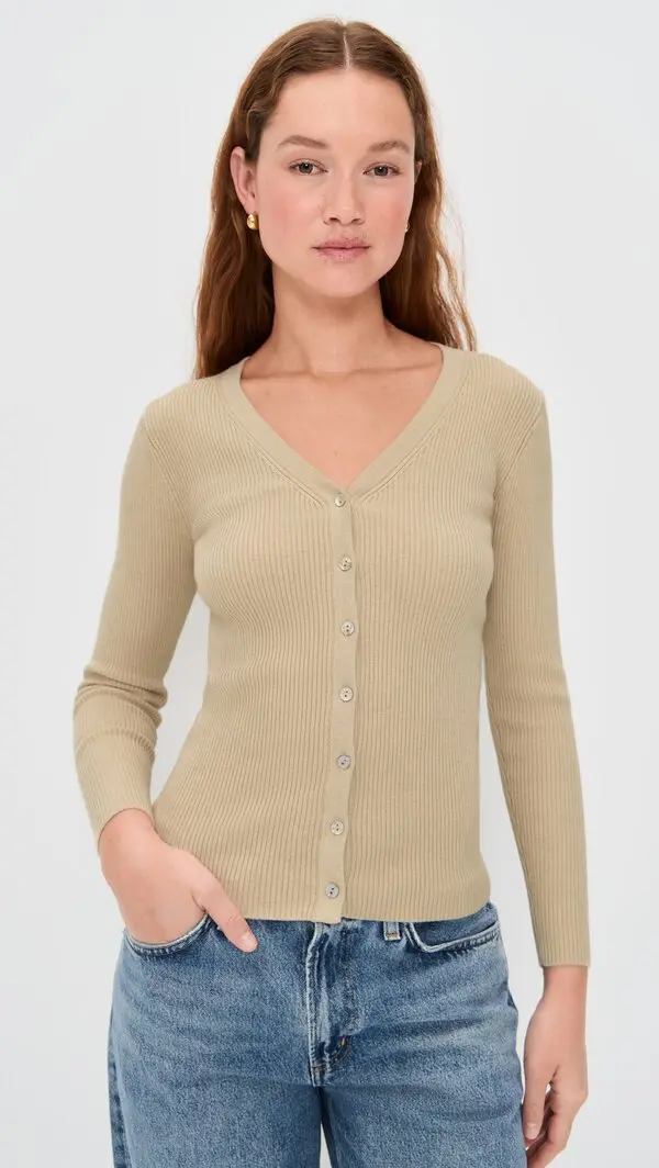 Staud Ribbed V-neck Knit Top