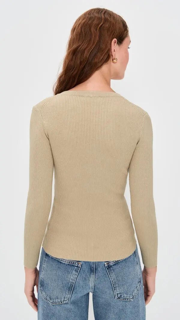 Staud Ribbed V-neck Knit Top