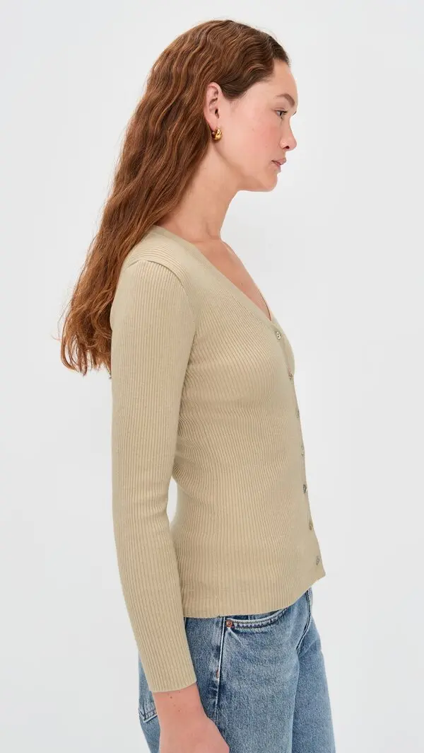 Staud Ribbed V-neck Knit Top