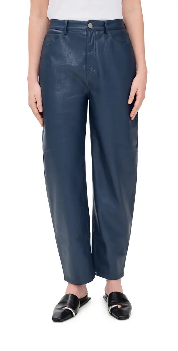 LE BOP Dakota Faux Leather Barrel Pants - Midnight Navy