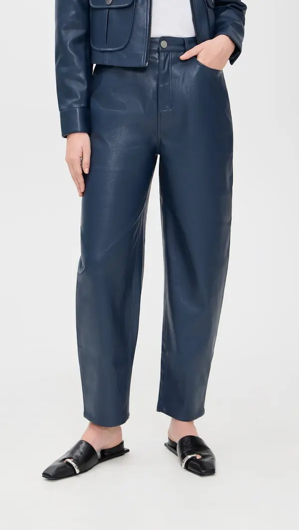 LE BOP Dakota Faux Leather Barrel Pants - Midnight Navy