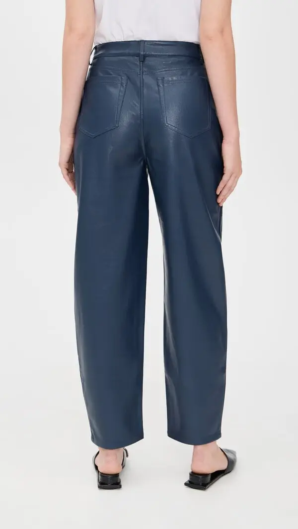 LE BOP Dakota Faux Leather Barrel Pants - Midnight Navy