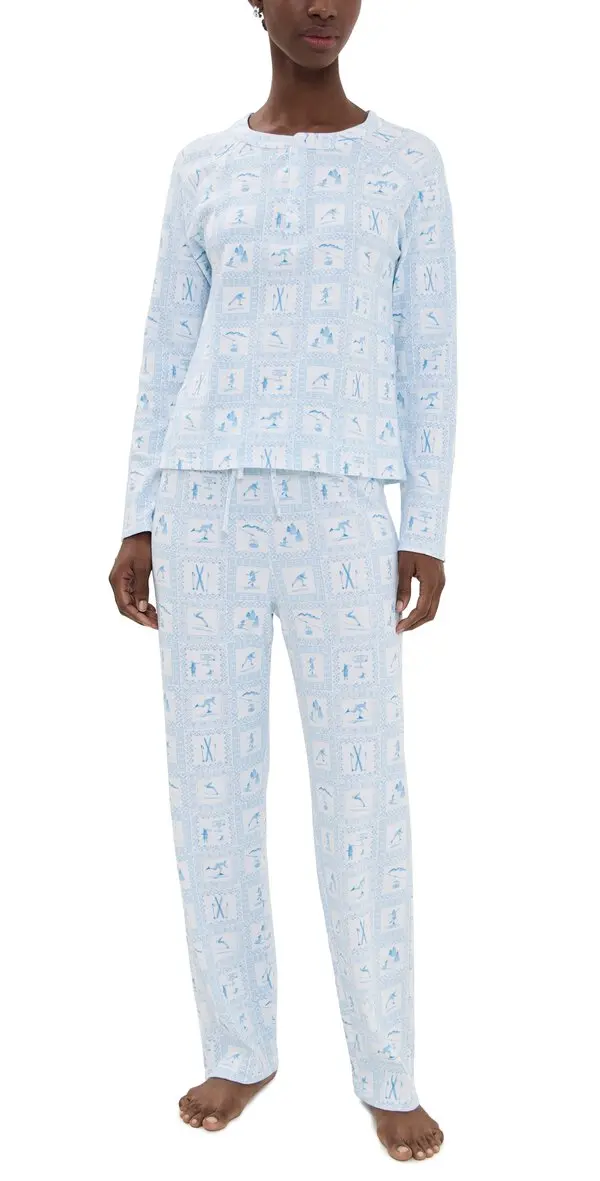 Hill House Home The Olivia Pant Pajama Set - Blue Skiers Toile