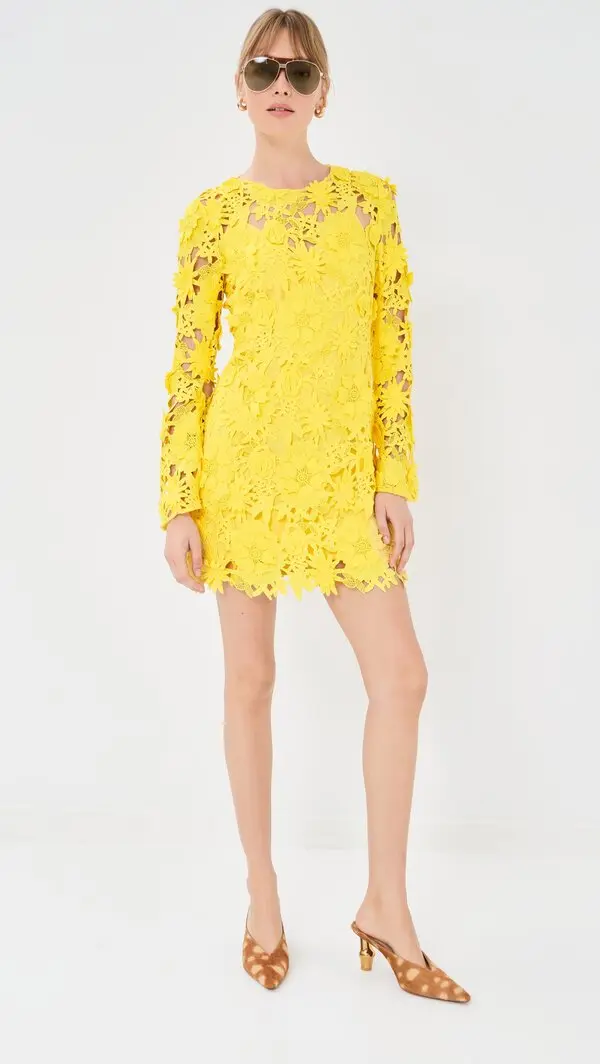 Leo Lin Suzanne Lace Bell Sleeves Mini Dress - Sunshine | Editorialist
