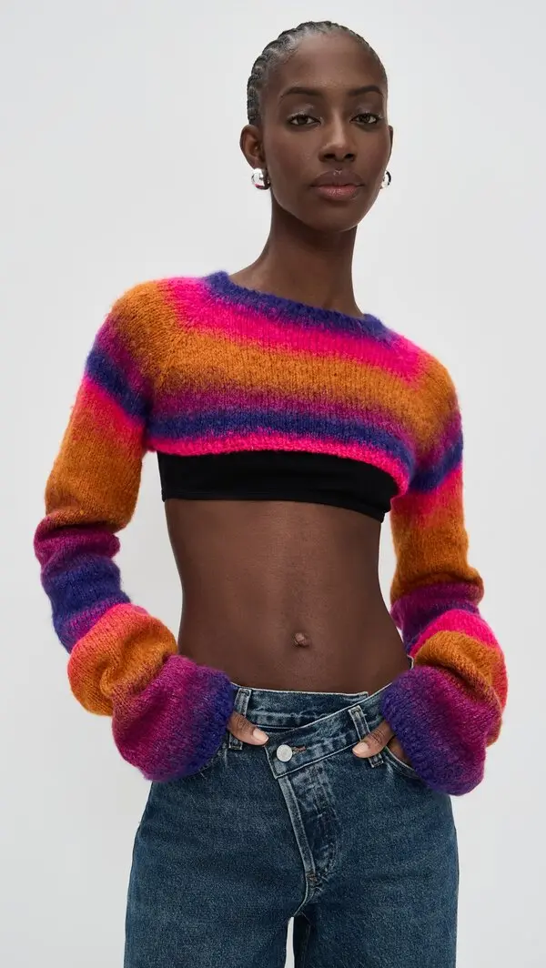CULTNAKED Striped Knit Cropped Sweater