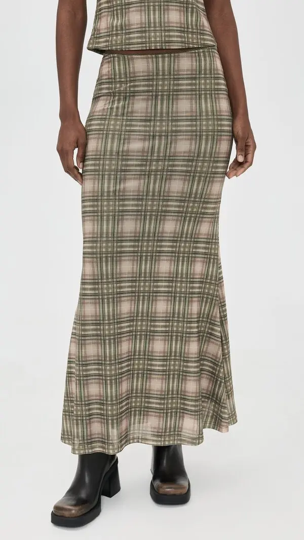 ANOTHER GIRL Plaid Mesh Maxi Skirt
