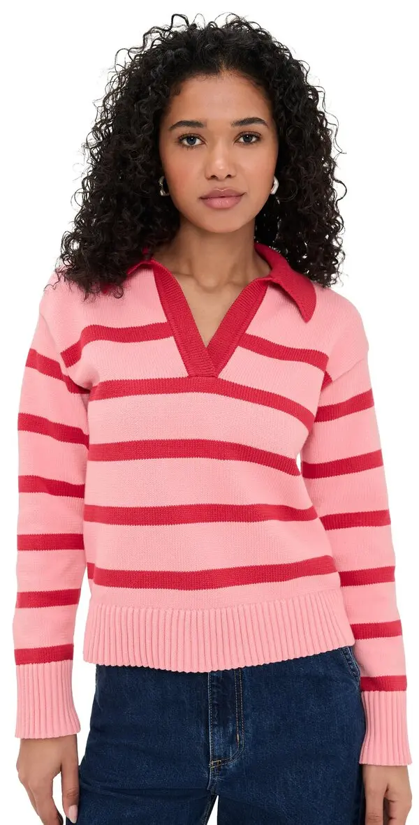 English Factory Striped Collared Knit Sweater - Pink/red