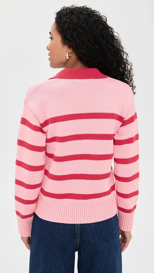 English Factory Striped Collared Knit Sweater - Pink/red