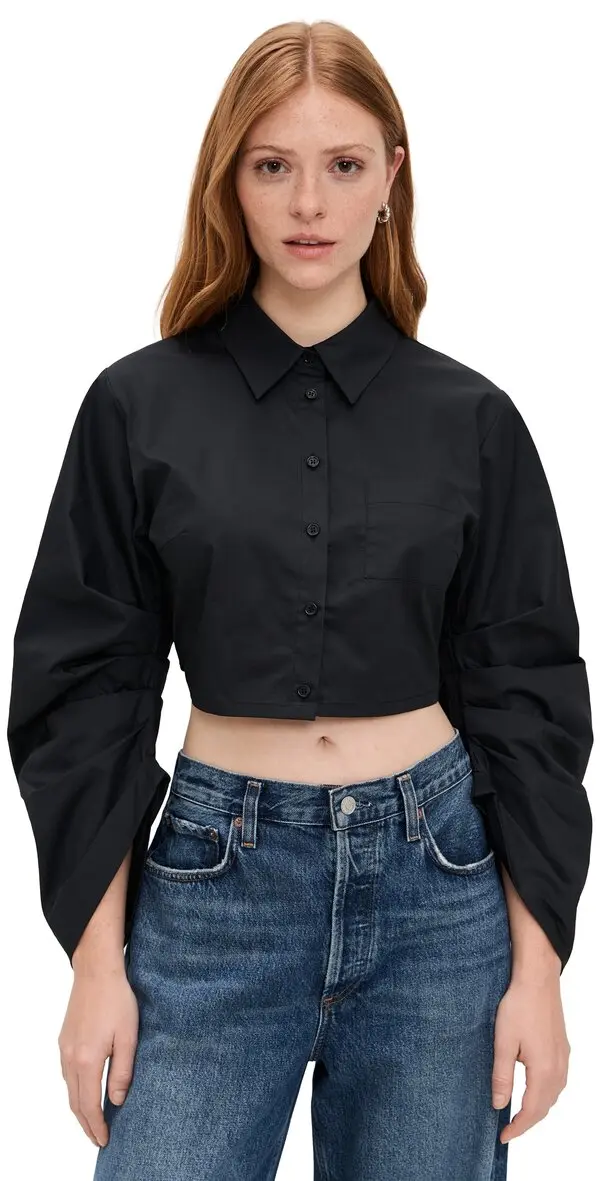 HEVRON Raquel Cropped Cotton Top - Black