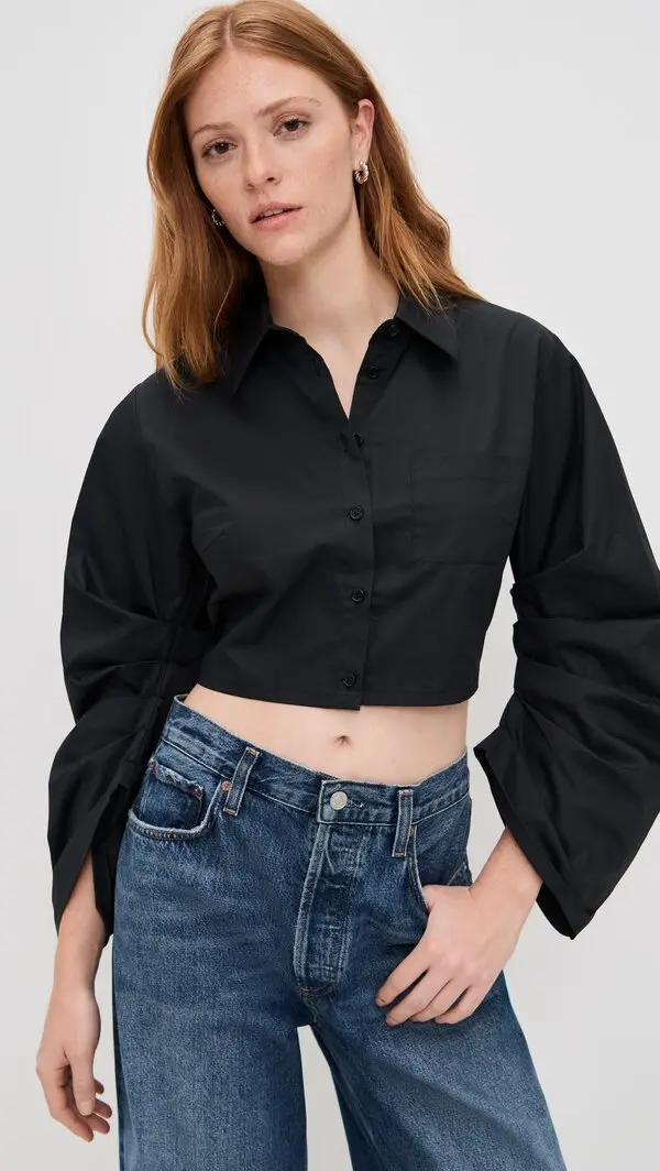 HEVRON Raquel Cropped Cotton Top - Black