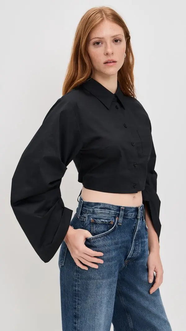 HEVRON Raquel Cropped Cotton Top - Black