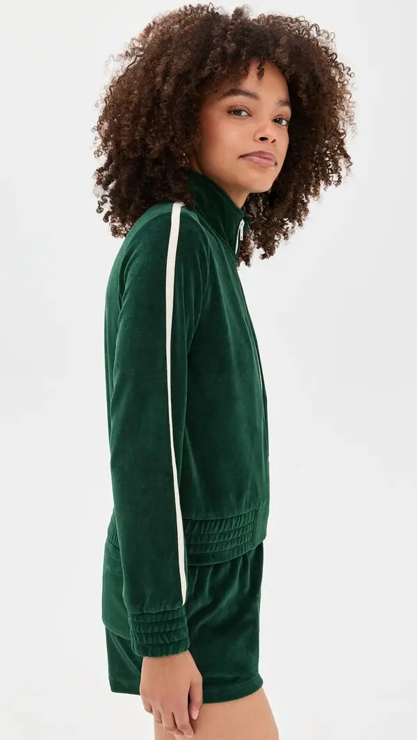 SPORTY & RICH Elio Velour Track Jacket - Forest/ecru