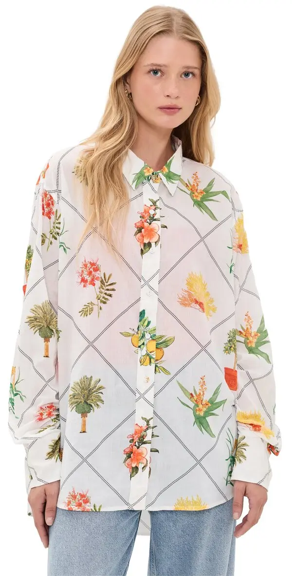 CONIGLIO PALM BEACH Classic Button Down Shirt With Palm Tree Print - Florida Frame Cracked Coconut
