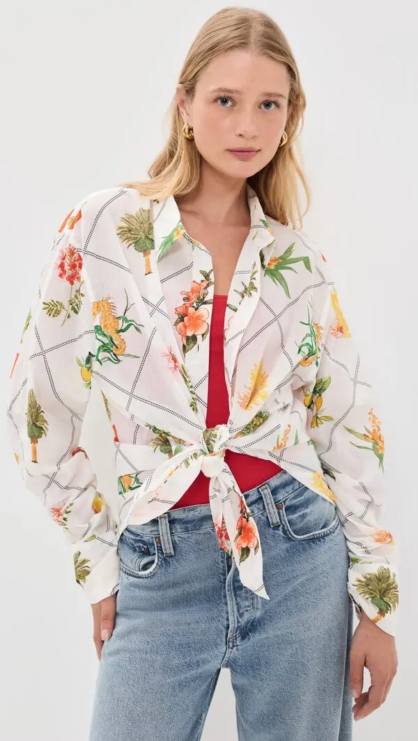 CONIGLIO PALM BEACH Classic Button Down Shirt With Palm Tree Print - Florida Frame Cracked Coconut