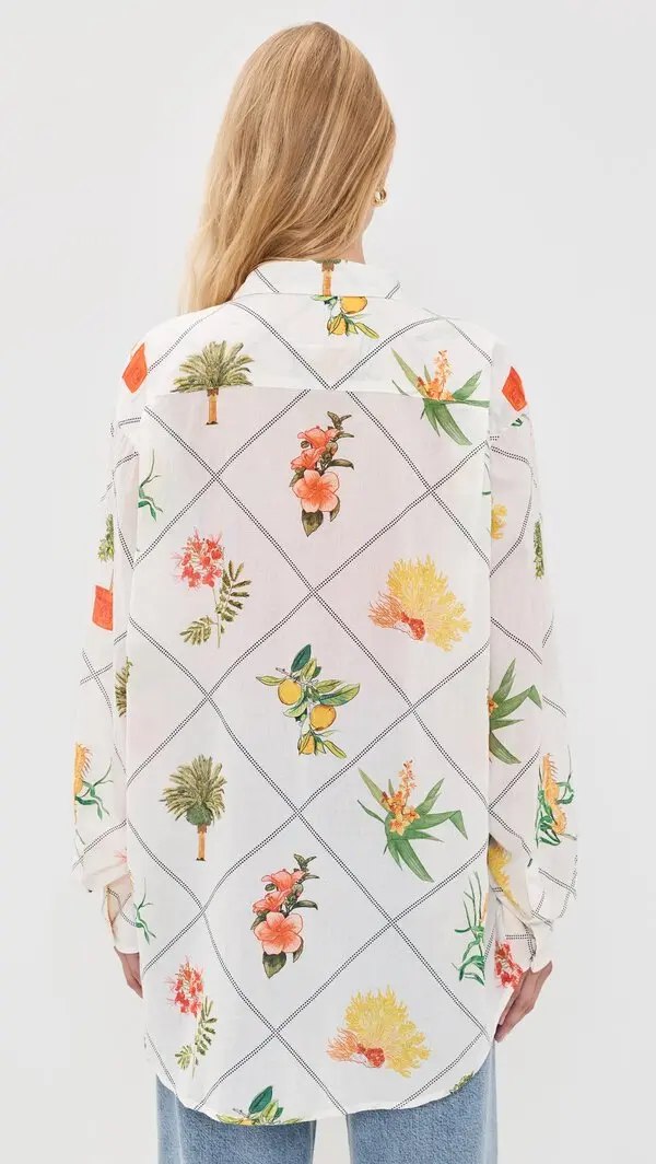CONIGLIO PALM BEACH Classic Button Down Shirt With Palm Tree Print - Florida Frame Cracked Coconut