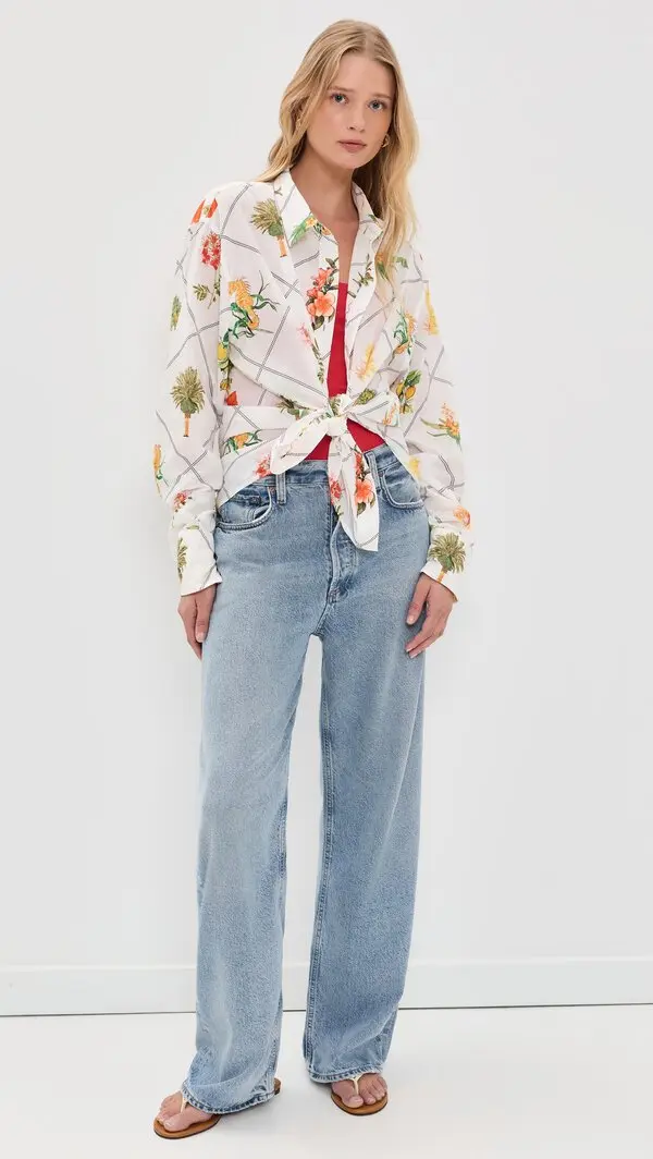 CONIGLIO PALM BEACH Classic Button Down Shirt With Palm Tree Print - Florida Frame Cracked Coconut