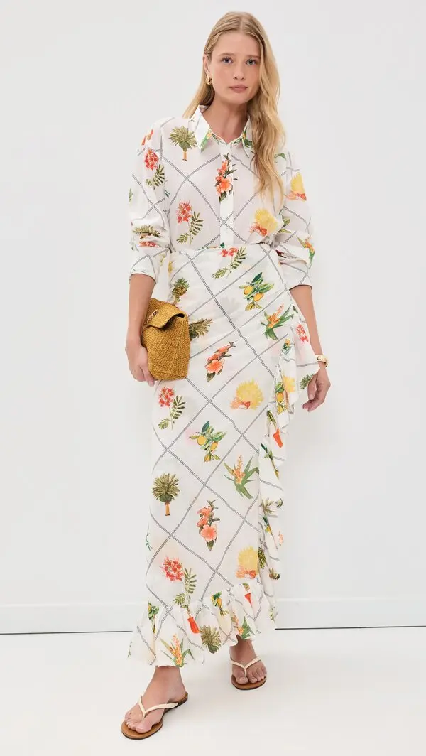 CONIGLIO PALM BEACH Classic Button Down Shirt With Palm Tree Print - Florida Frame Cracked Coconut