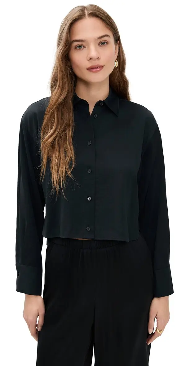 LE BOP Felicity Boxy Cropped Satin Button-down Shirt