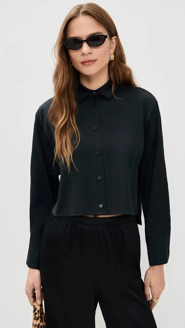 LE BOP Felicity Boxy Cropped Satin Button-down Shirt