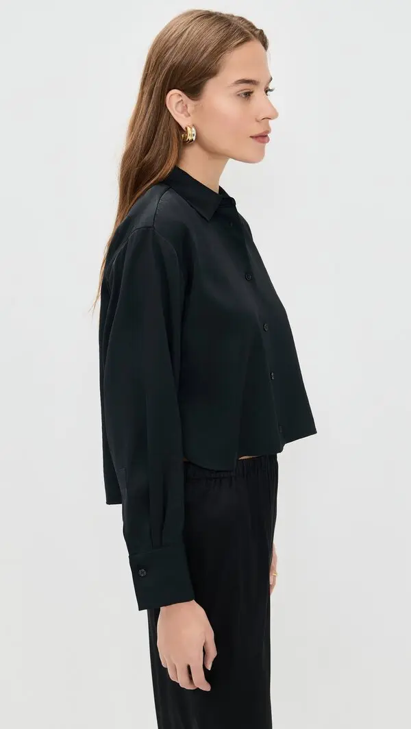 LE BOP Felicity Boxy Cropped Satin Button-down Shirt
