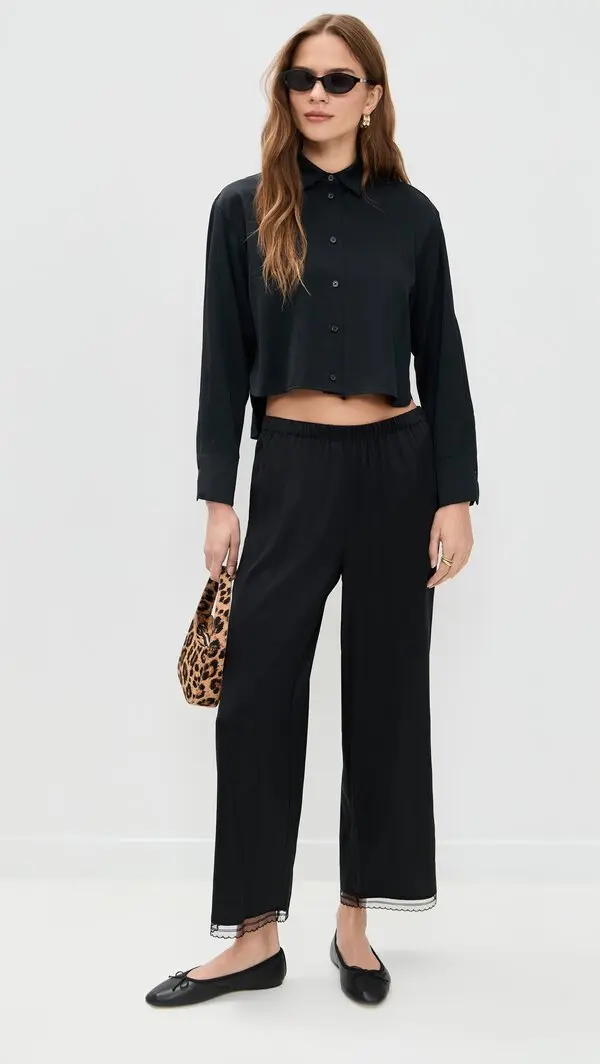 LE BOP Felicity Boxy Cropped Satin Button-down Shirt