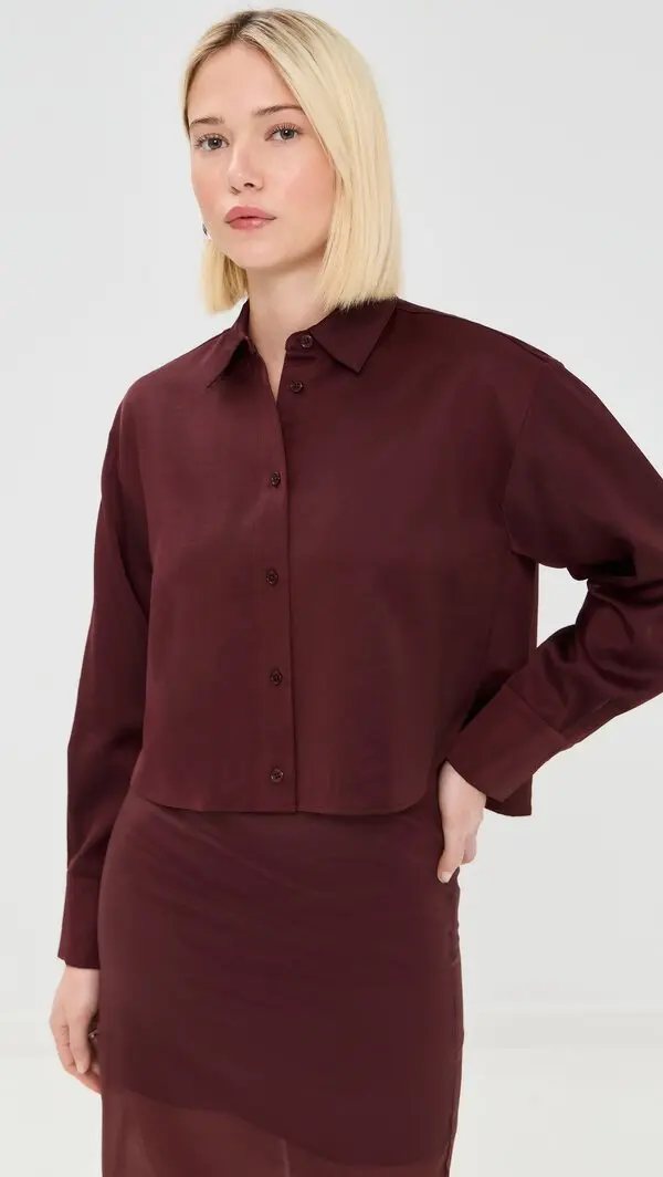 LE BOP Felicity Satin Button-down Top - Mahogany
