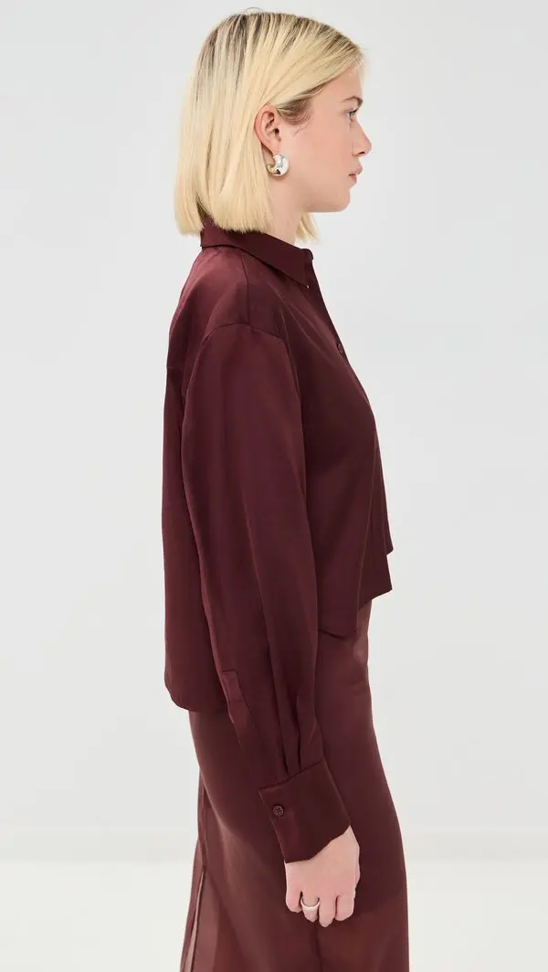 LE BOP Felicity Satin Button-down Top - Mahogany