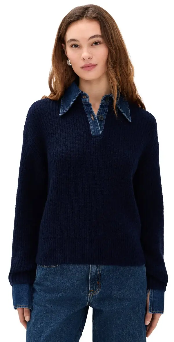 LE JEAN Harvey Denim-trimmed Sweater