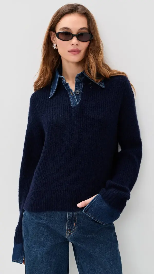 LE JEAN Harvey Denim-trimmed Sweater