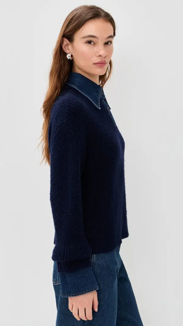 LE JEAN Harvey Denim-trimmed Sweater