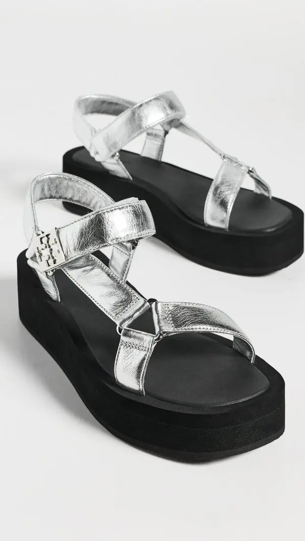 Tory Burch Mellow Platform Sandals - Silver/perfect Black