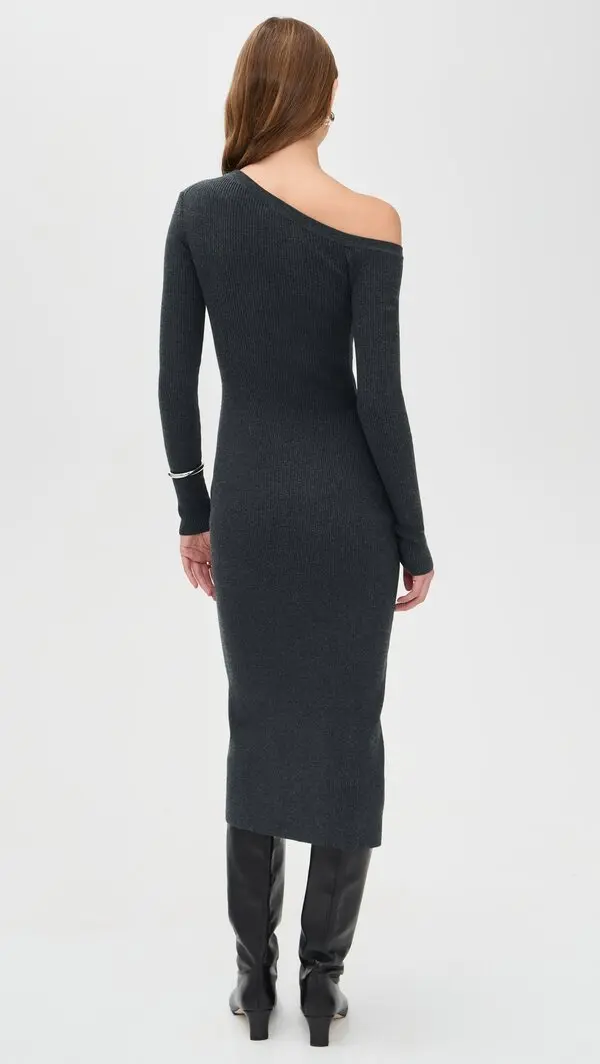 Staud Craftsman One-Shoulder Midi Sweater Dress - Black