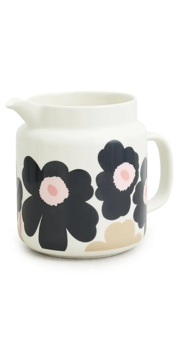 Marimekko Oiva Unikko Stoneware Pitcher - Off White/charcoal/sand/pink
