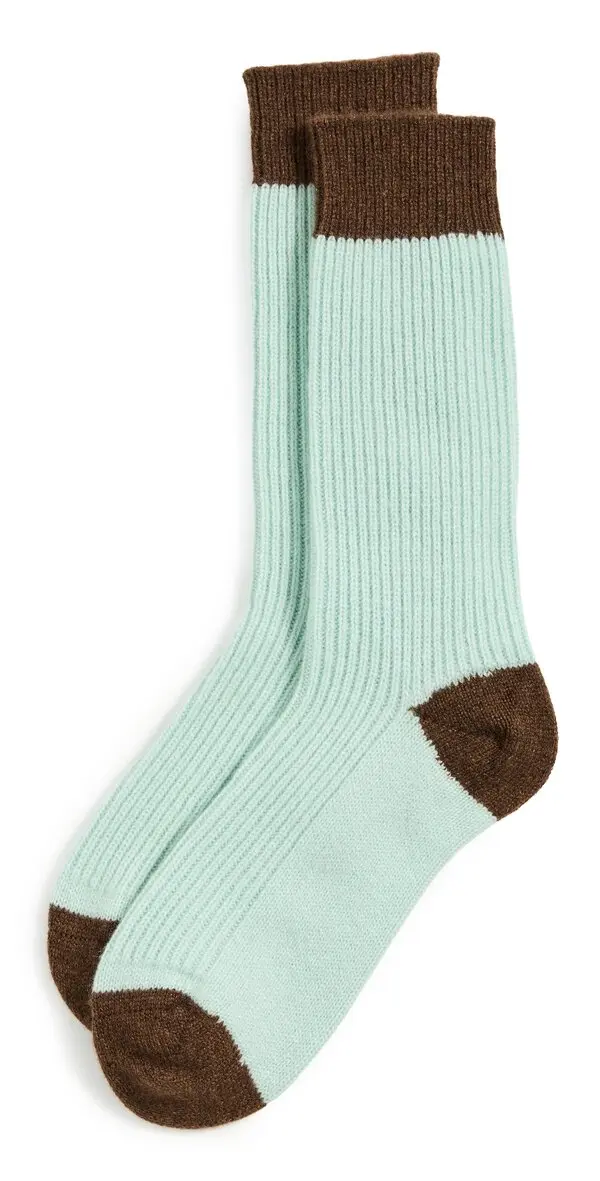 Guest In Residence The Soft Cashmere Socks - Seaglass/chestnut