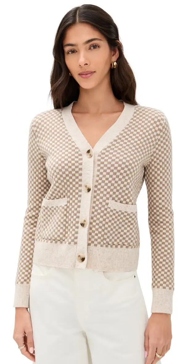LE BOP Checkerboard Cardigan - Oatmeal/khaki