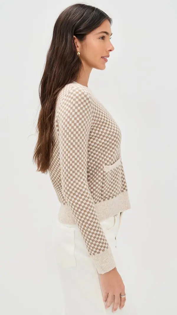 LE BOP Checkerboard Cardigan - Oatmeal/khaki