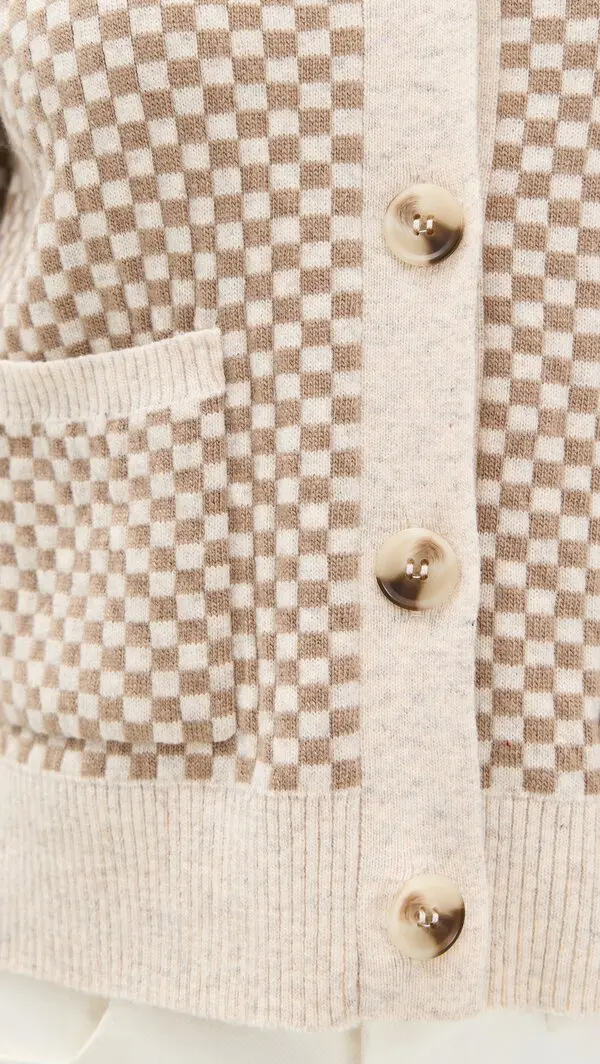 LE BOP Checkerboard Cardigan - Oatmeal/khaki