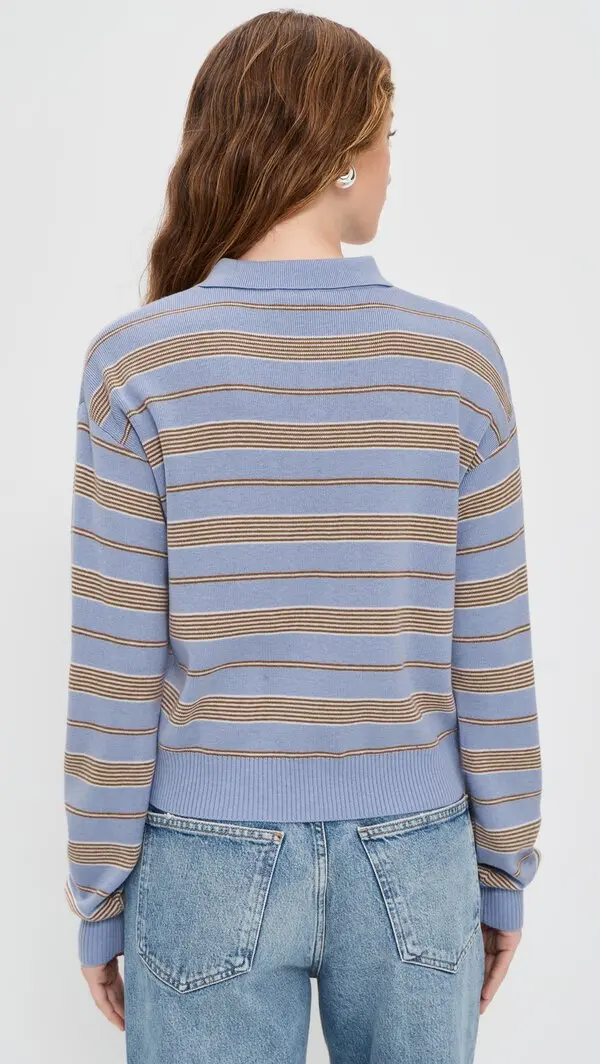 WAYF Carter Striped Polo Sweater - Blue Stripe