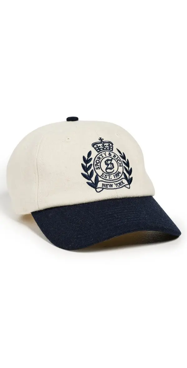 SPORTY & RICH Ny Crest Wool Cap - Ecru/dark Navy