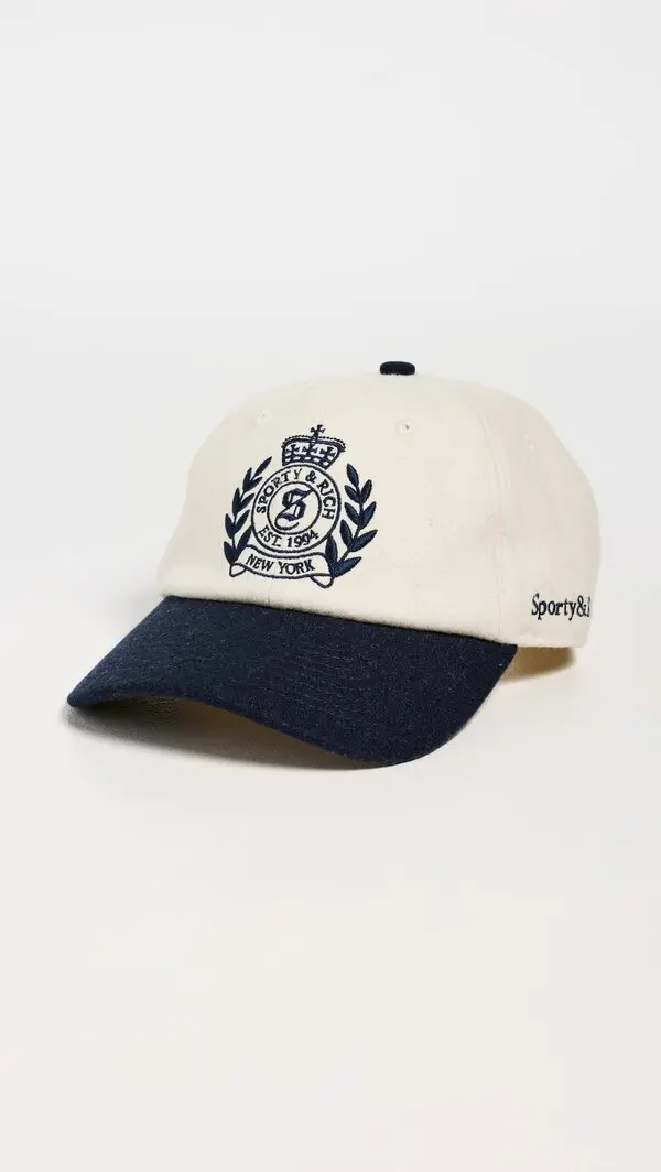 SPORTY & RICH Ny Crest Wool Cap - Ecru/dark Navy
