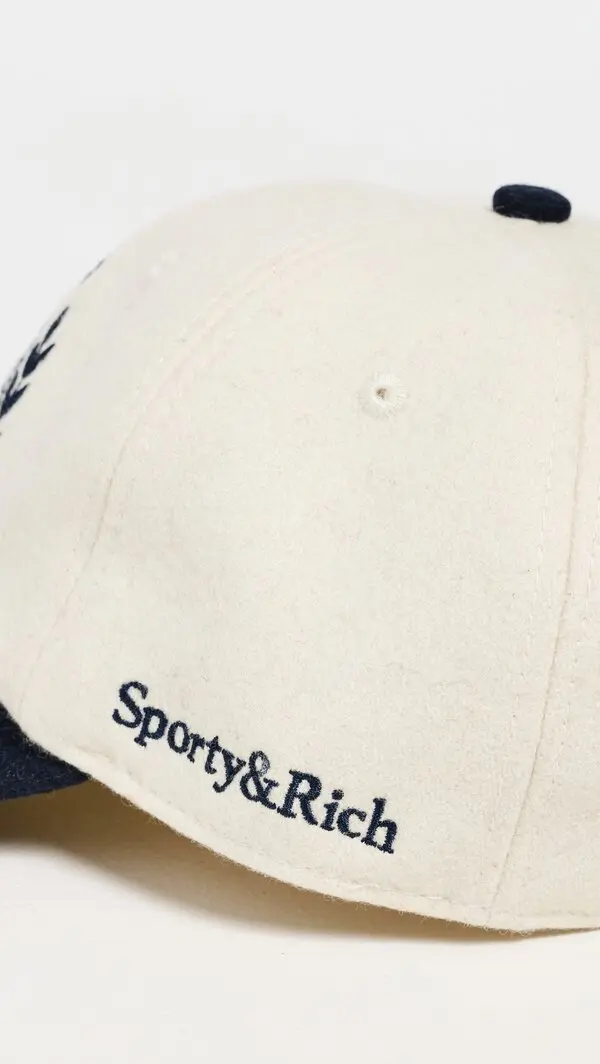 SPORTY & RICH Ny Crest Wool Cap - Ecru/dark Navy