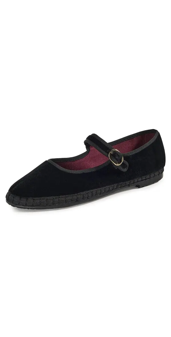 FLABELUS Velvet Mary Jane Flats - Black