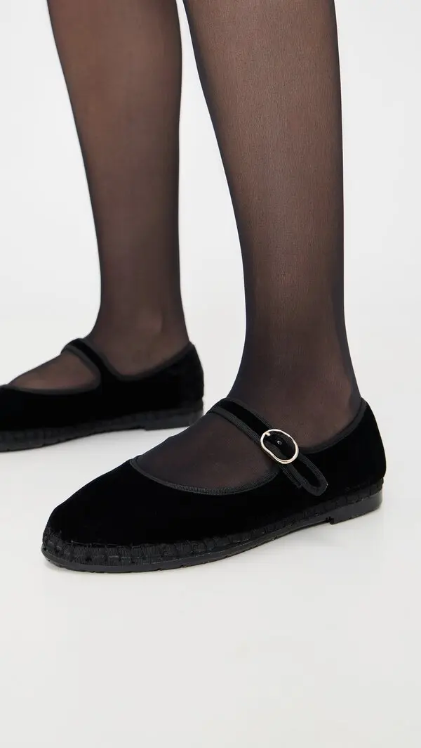 FLABELUS Velvet Mary Jane Flats - Black